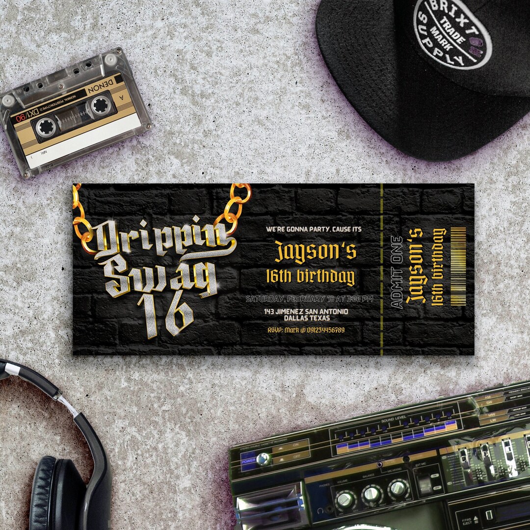 Drippin Swag 16 - Boy 16th Birthday Hiphop Theme Digital Editable ...