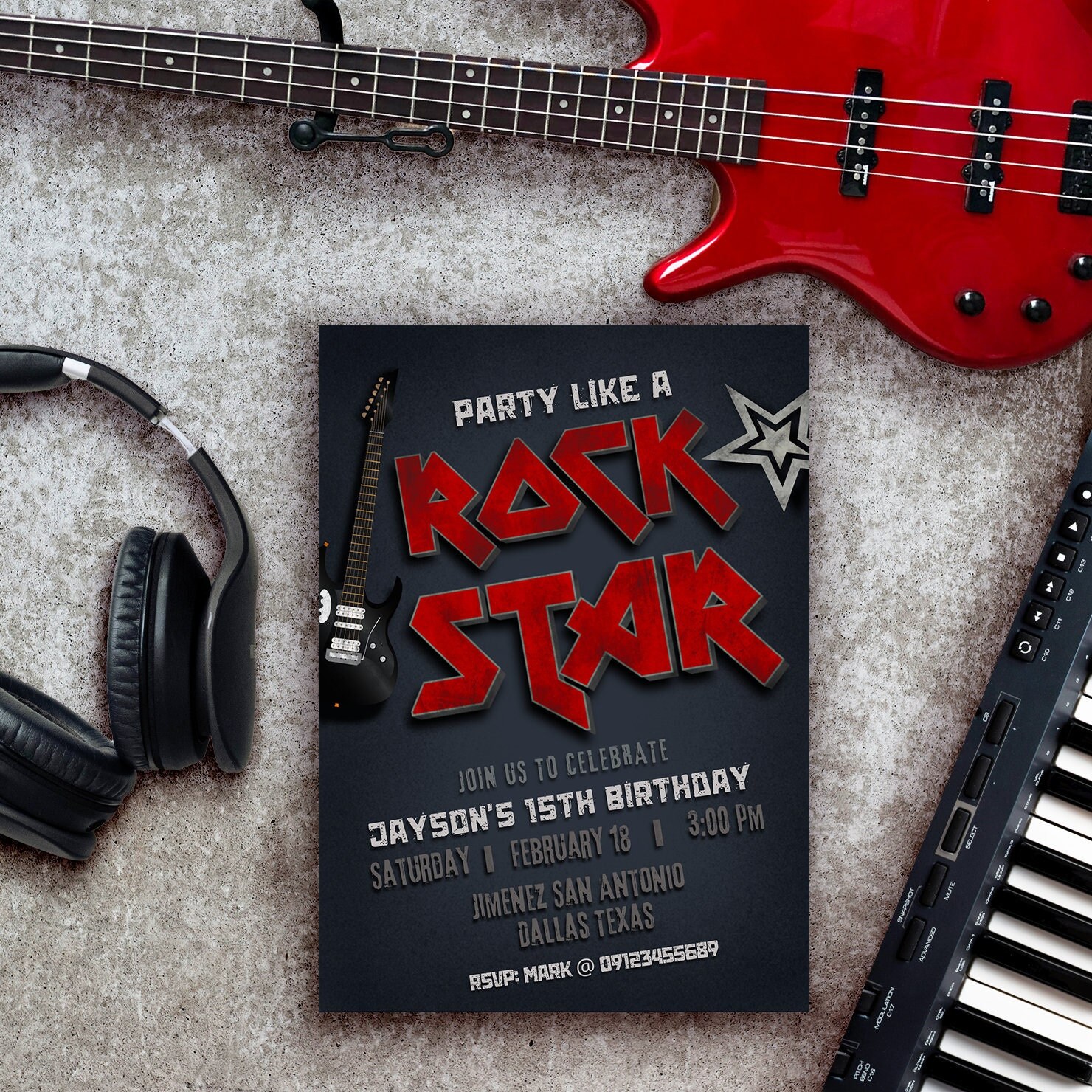 Rockstar Birthday Rockstar Themed Rocker Digital Editable Invitation ...