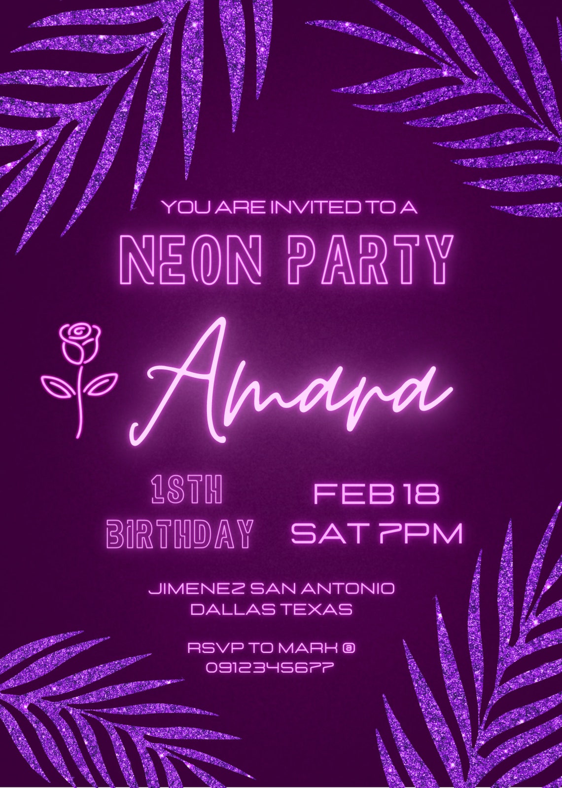 Neon Party Invitation Canva Template - Etsy
