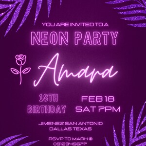 Neon Party Invitation Canva Template - Etsy