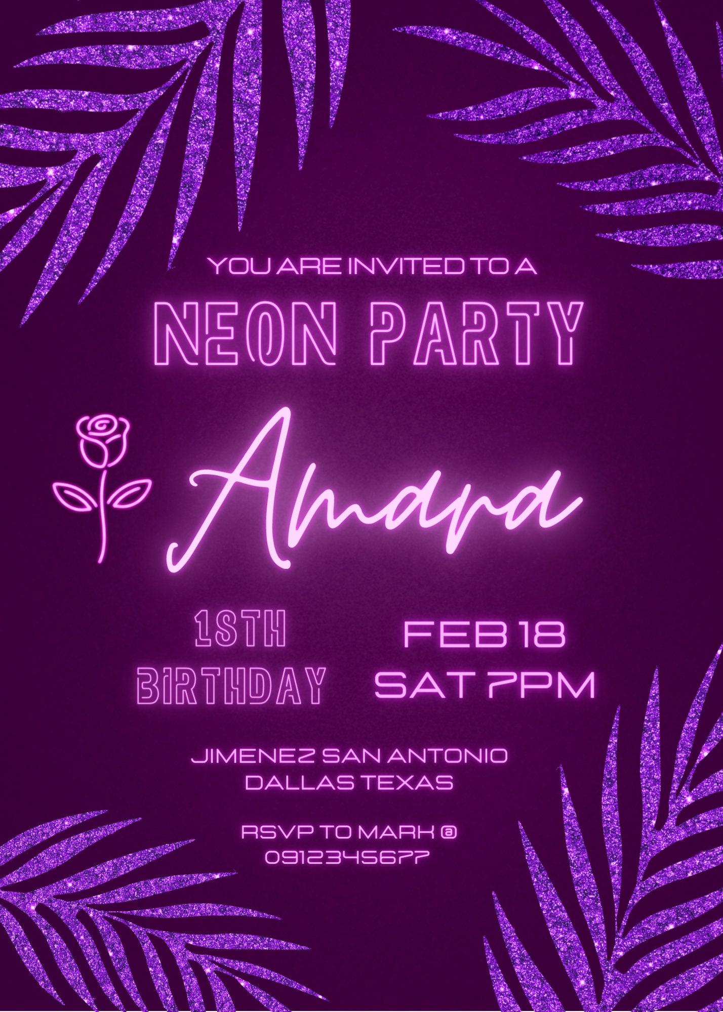 Neon Party Invitation Canva Template - Etsy