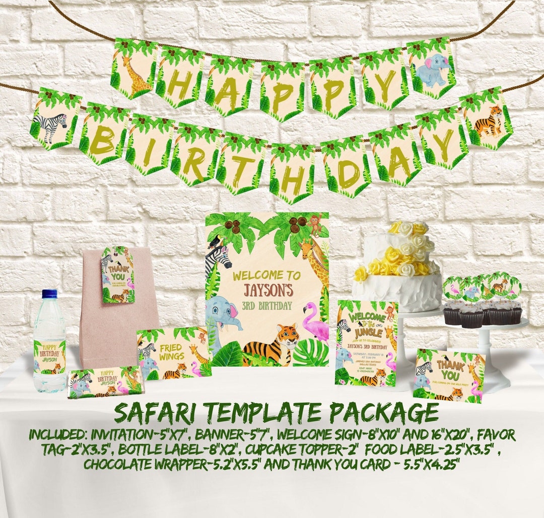 Safari Party Package Canva Template - Etsy
