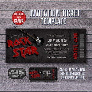 Rockstar Birthday Theme - Rocker Digital Editable Invitation Canva ...