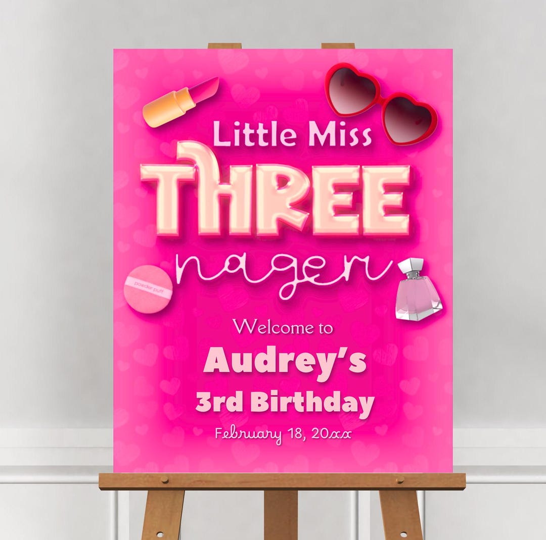Little Miss Threenager Girl 3rd Birthday Digital Welcome Sign Canva ...