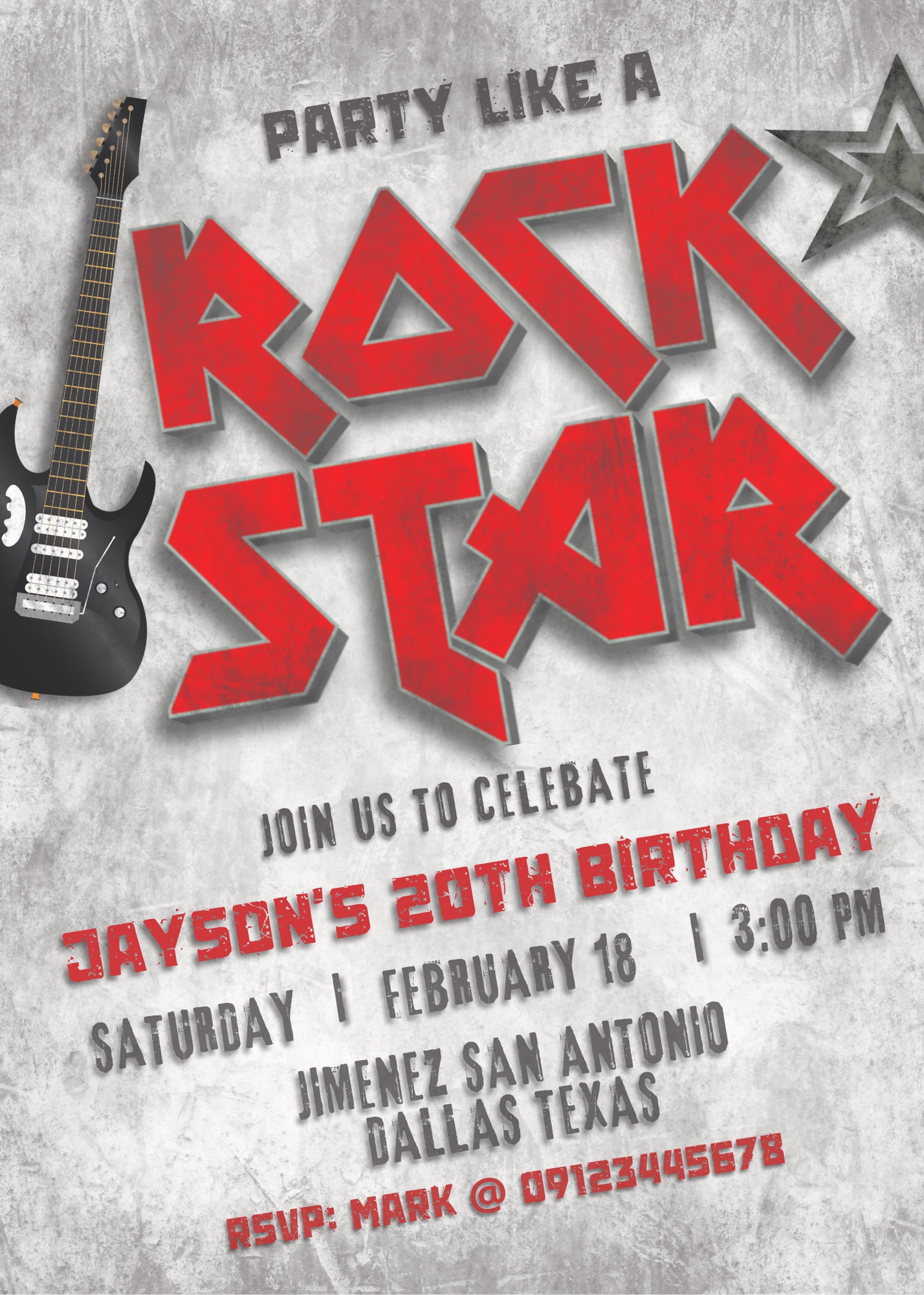 Rockstar Birthday Rockstar Themed Rocker Digital Editable Invitation ...