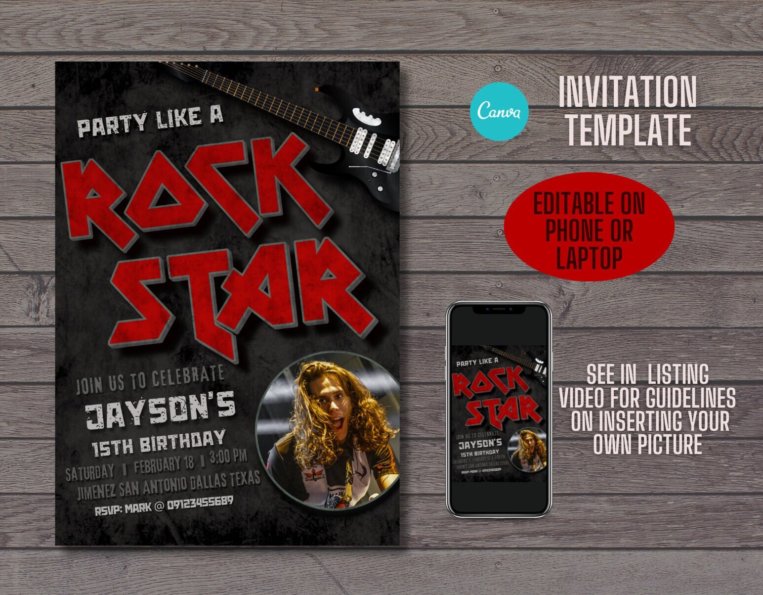 Rockstar Birthday Rockstar Themed Rocker Digital Editable Invitation ...
