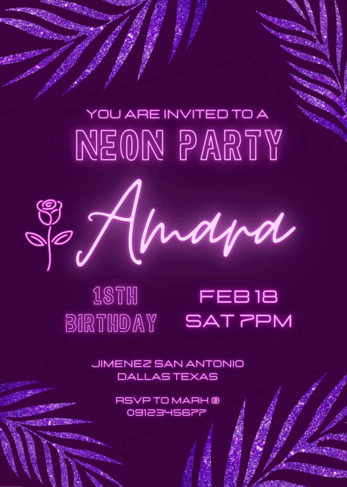 Neon Party Invitation Canva Template - Etsy