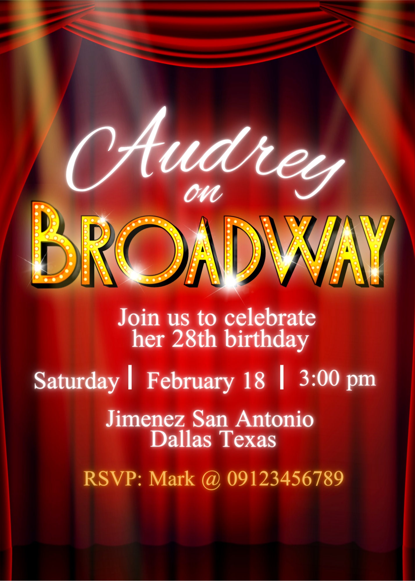 Broadway Theater Digital Invitation Canva Template - Etsy