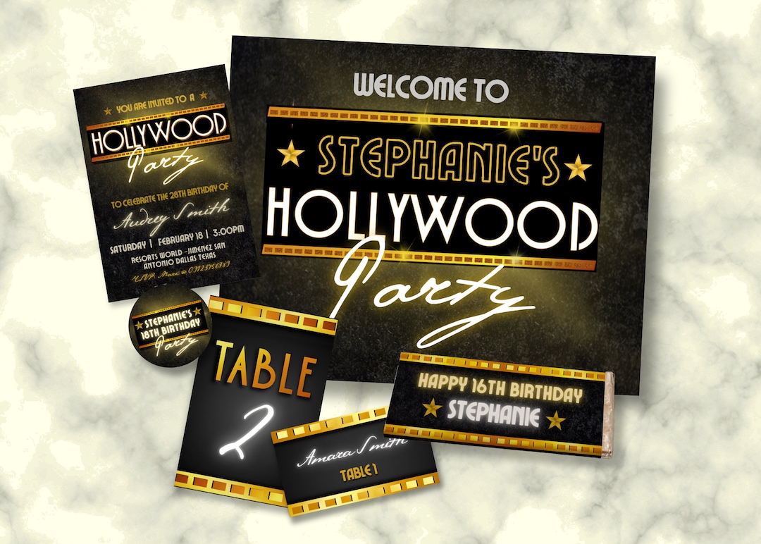 Hollywood Party Template Package 1 Editable Digital Canva Template ...