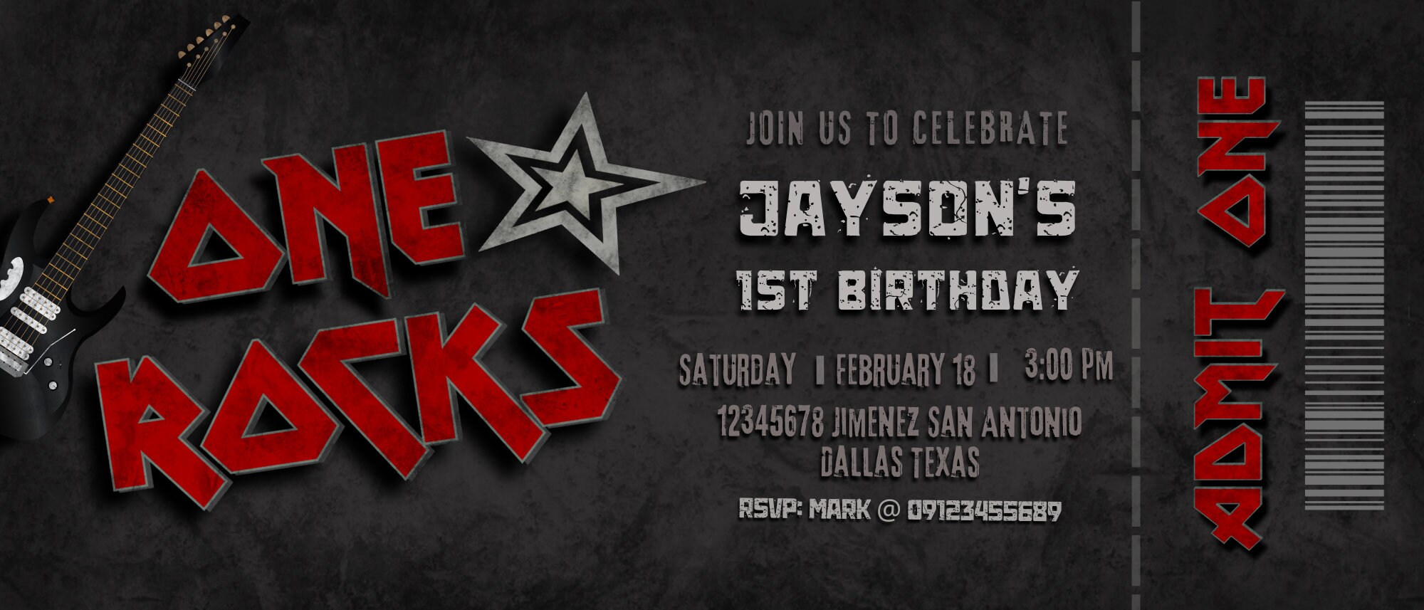 One Rocks - Rocked One Year - Rock and Roll - Boy 1st Birthday Digital ...