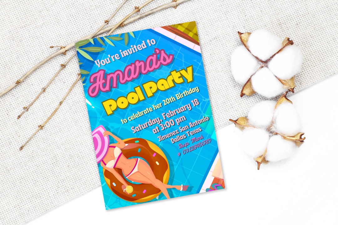 Pool Party Girl Birthday Bash Digital Invitation Template Made to Order ...