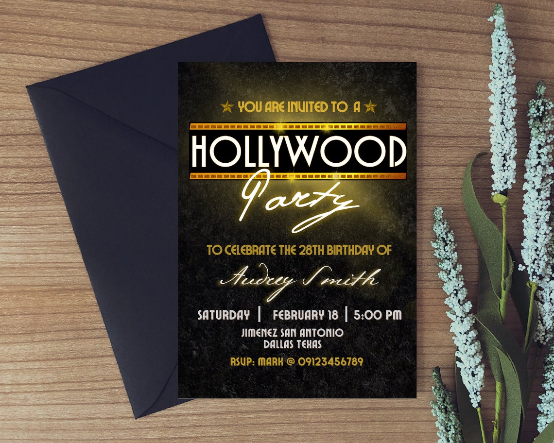 Hollywood Party Invitation Canva Template - Etsy