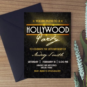 Hollywood Party Invitation Canva Template - Etsy
