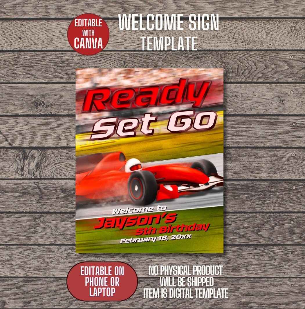 Ready Set Go Racing Car Digital Editable Boy Birthday Welcome Sign ...