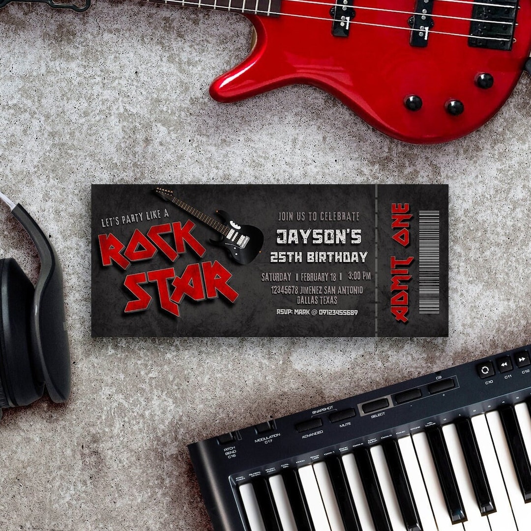 Rockstar Birthday Theme - Rocker Digital Editable Invitation Canva ...