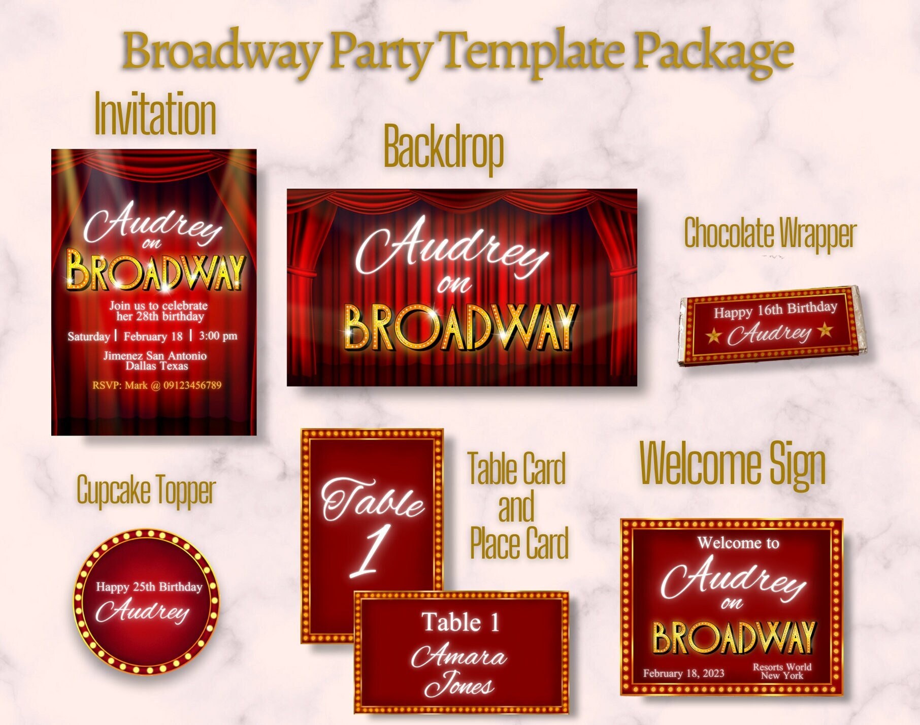 Broadway Theater Digital Editable Canva Template Package Bundle ...