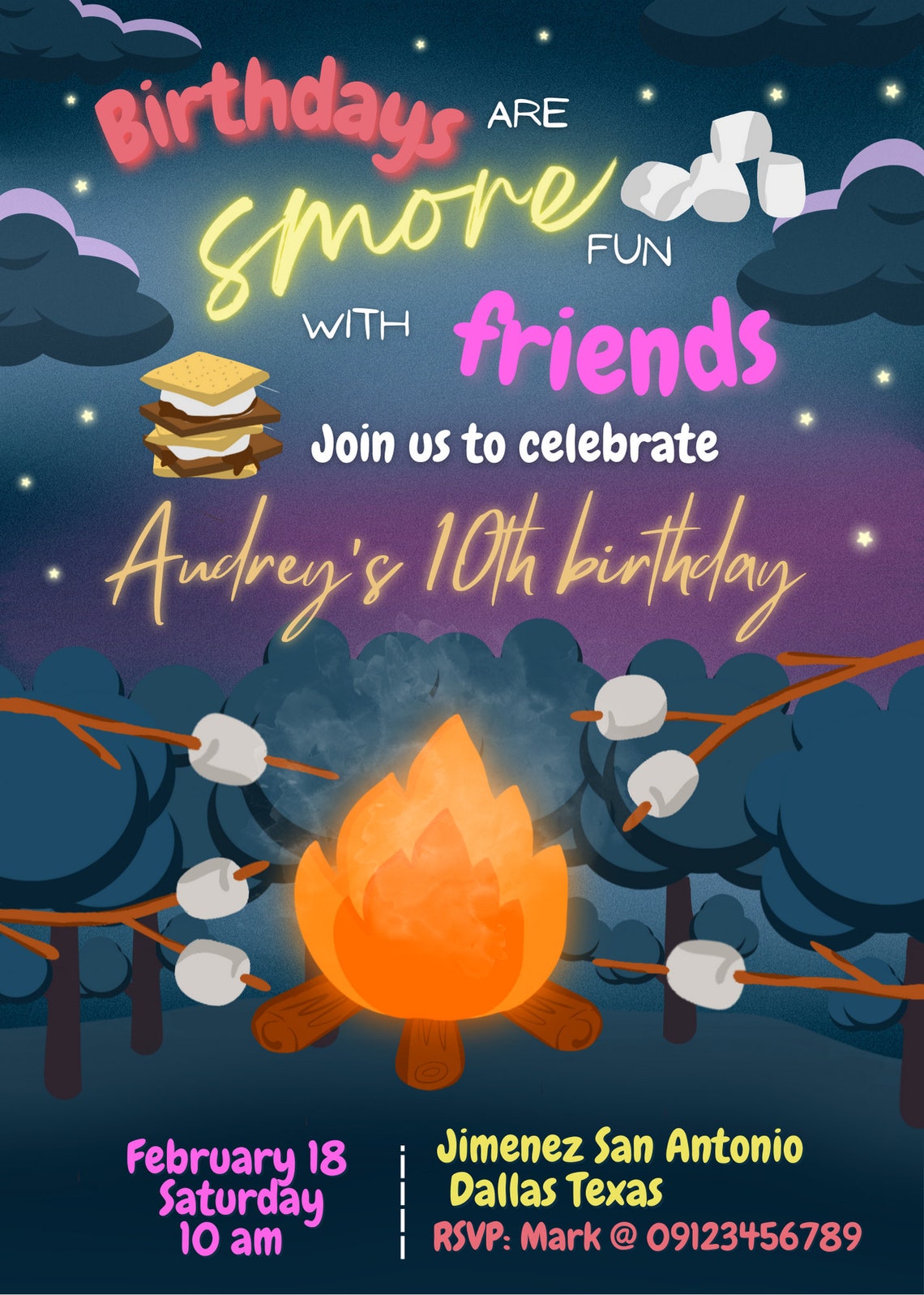 Birthdays Are Smore Fun With Friends Canva Girl Invitation Template - Etsy