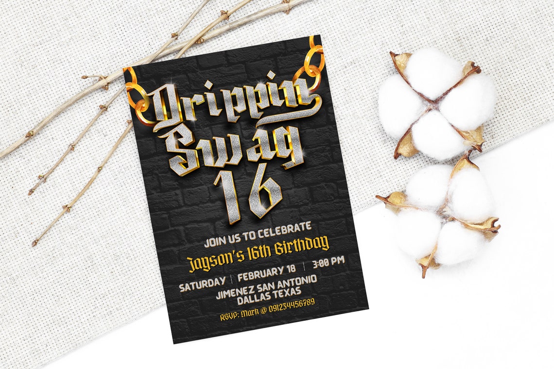 Drippin Swag 16 Hip Hop Invitation Canva Template - Etsy