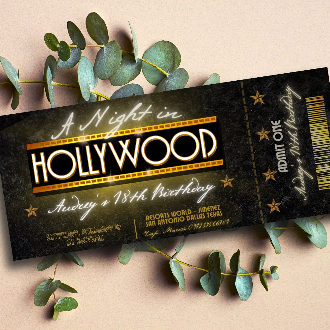 Hollywood Party Digital Ticket Editable Birthday Invitation Canva ...