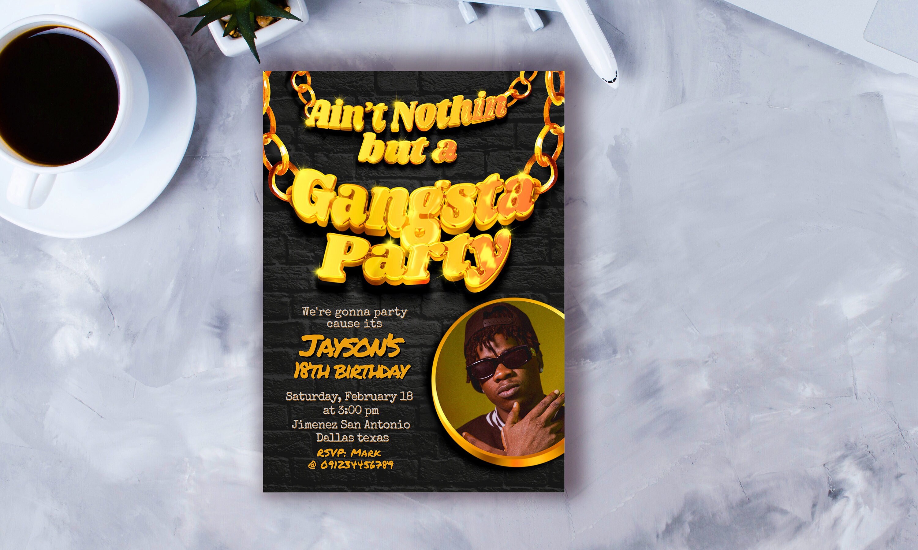 Gangsta Party Hiphop Theme With Picture Invitation Portrait Canva ...