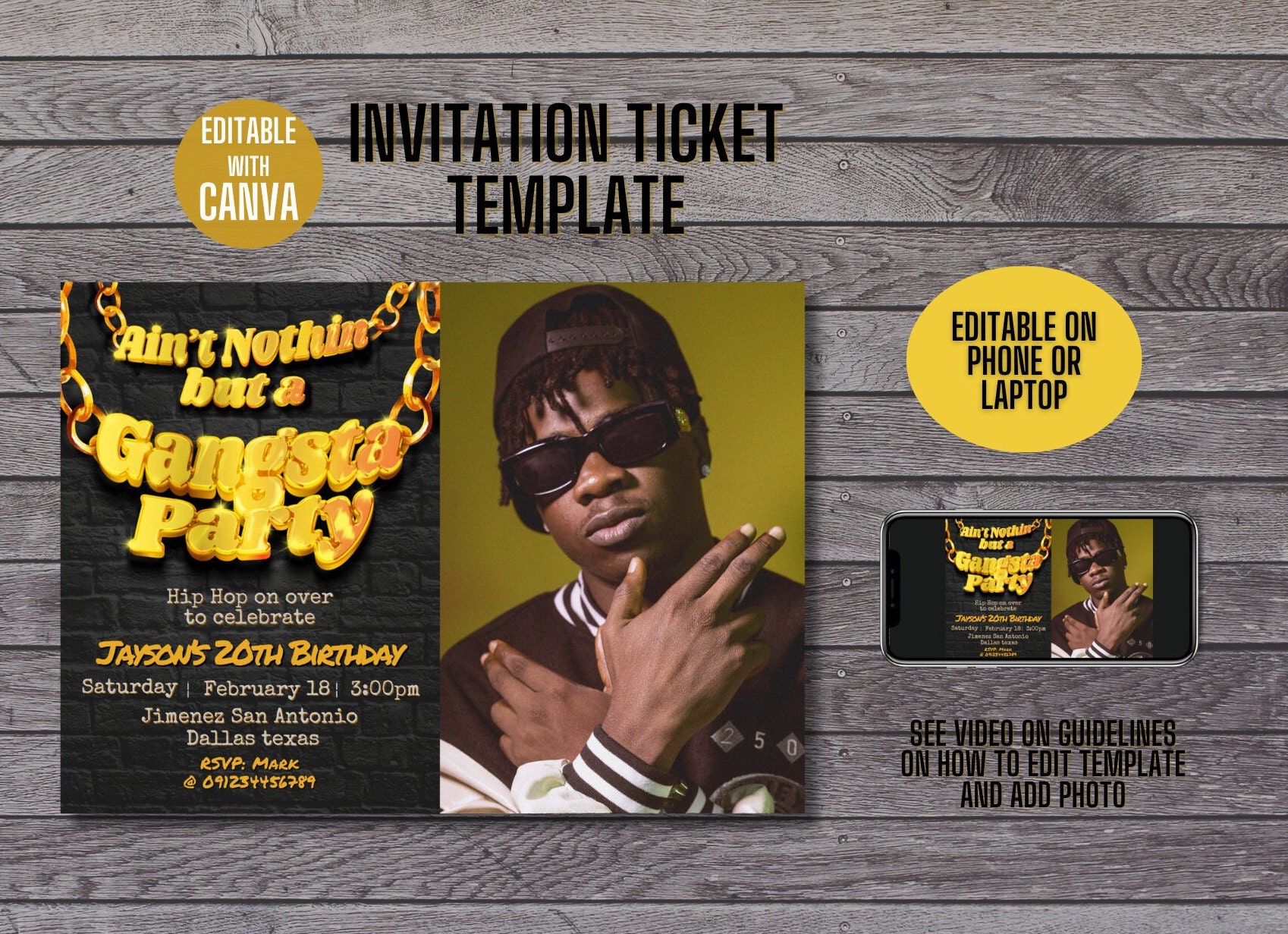 Gangsta Party - Hiphop Theme With Picture Invitation Landscape Canva ...