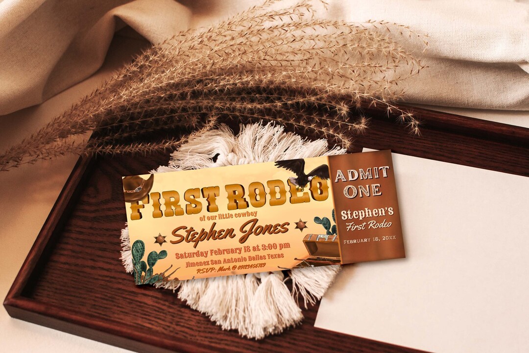 First Rodeo Cowboy Boy 1st Birthday Digital Editable Ticket - Etsy