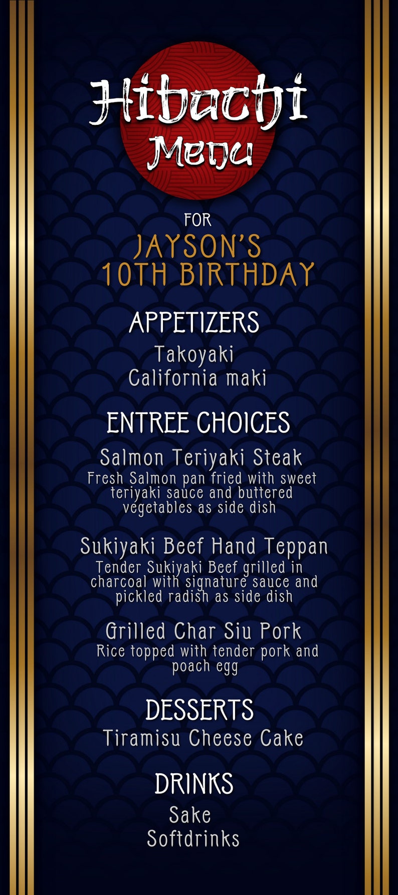 Hibachi Birthday Dinner With Menu Japanese Theme Invitation Canva ...