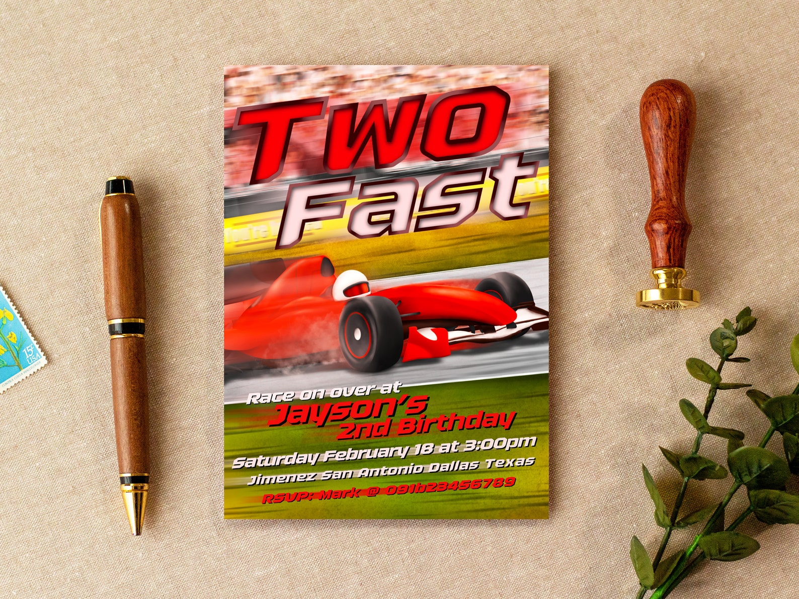 Two Fast - Racing - Car - Digital Editable Boy 2nd Birthday Invitation ...