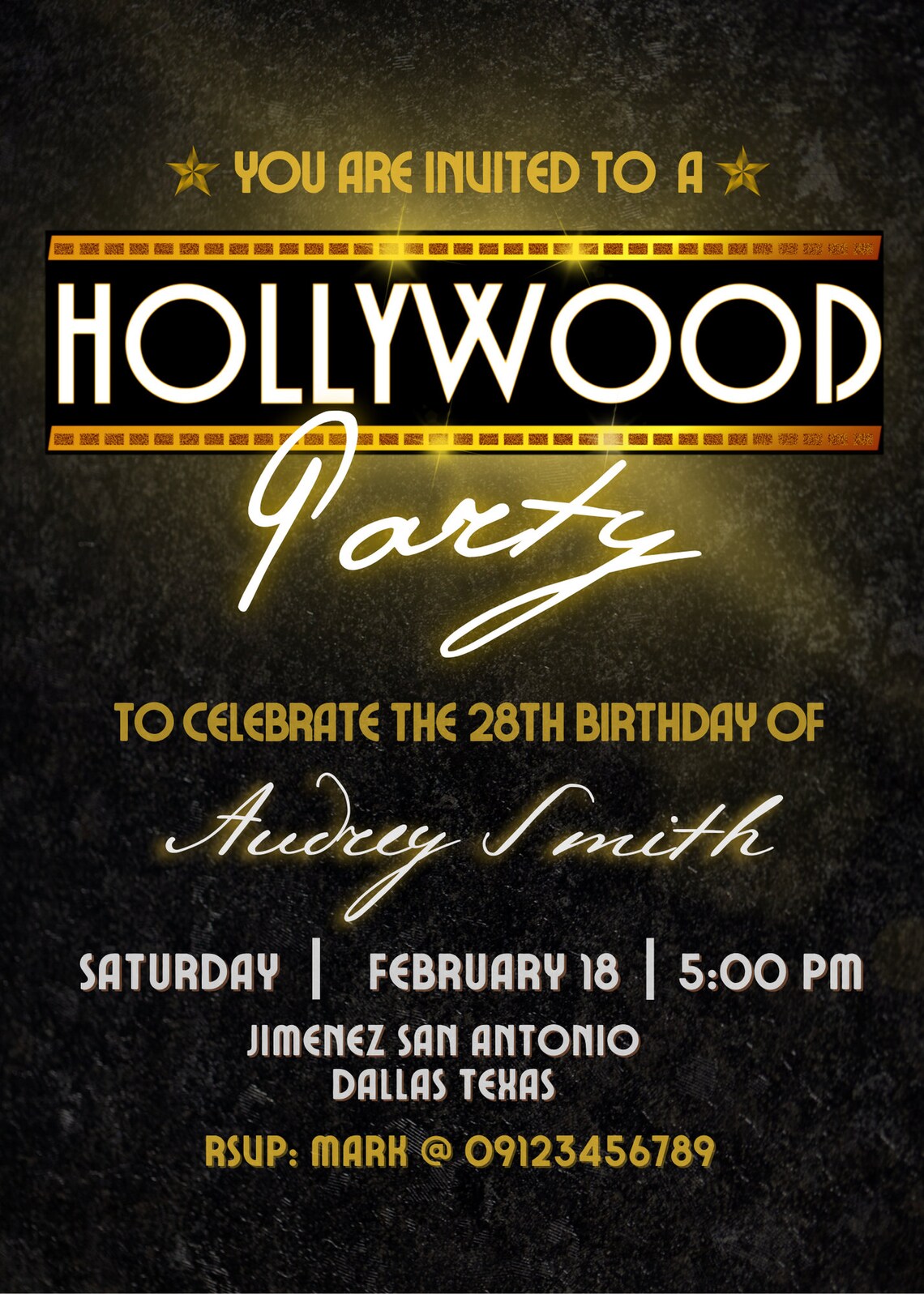 Hollywood Party Invitation Canva Template - Etsy