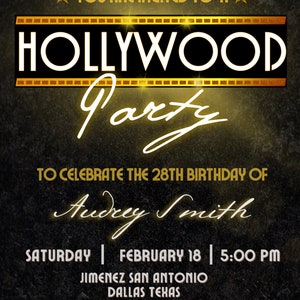 Hollywood Party Invitation Canva Template - Etsy