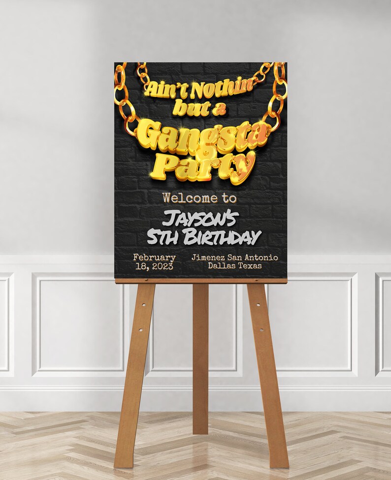 Gangsta Party Hiphop Theme Welcome Sign Editable Digital Canva Template ...
