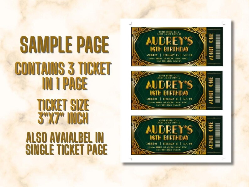 Roaring 1920s Gatsby Birthday Party Ticket Invitation - Personalized ...