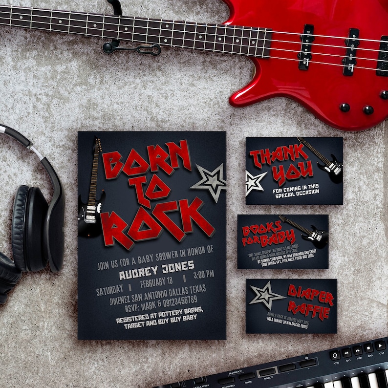 Born to Rock Baby Shower - Rockstar Theme - Rocker Theme Invitation ...