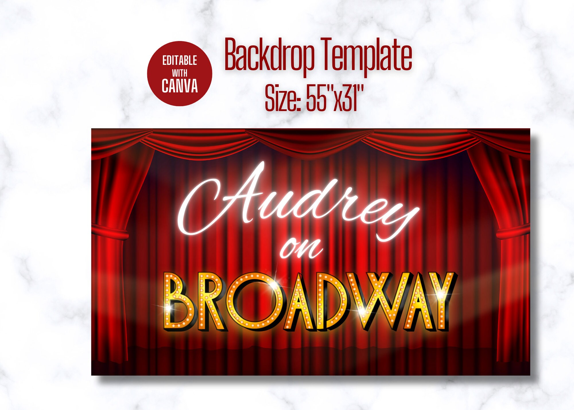 Broadway - Theater - Digital Backdrop - Canva Template - Etsy