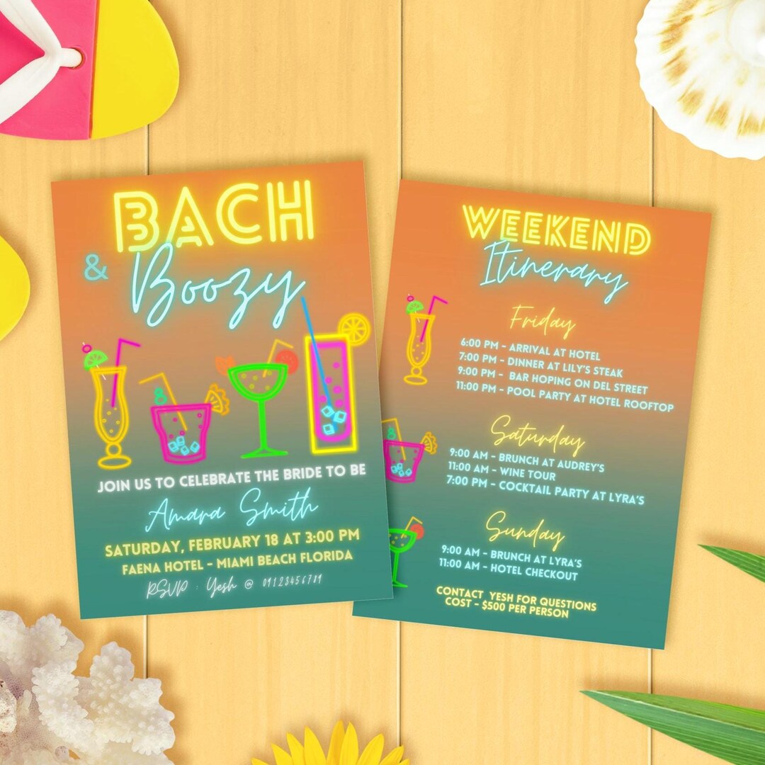 Bach and Boozy Bachelorette Digital Editable Summer Party Invitation ...