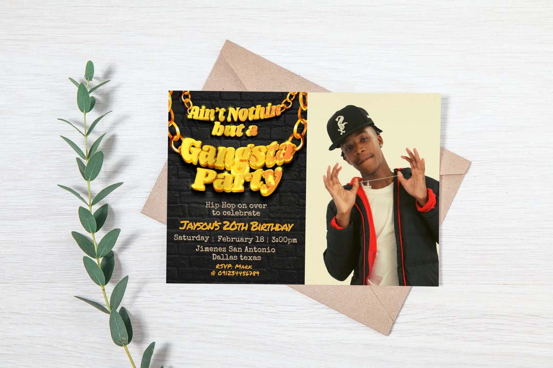 Gangsta Party Hiphop Theme With Picture Invitation Landscape - Etsy