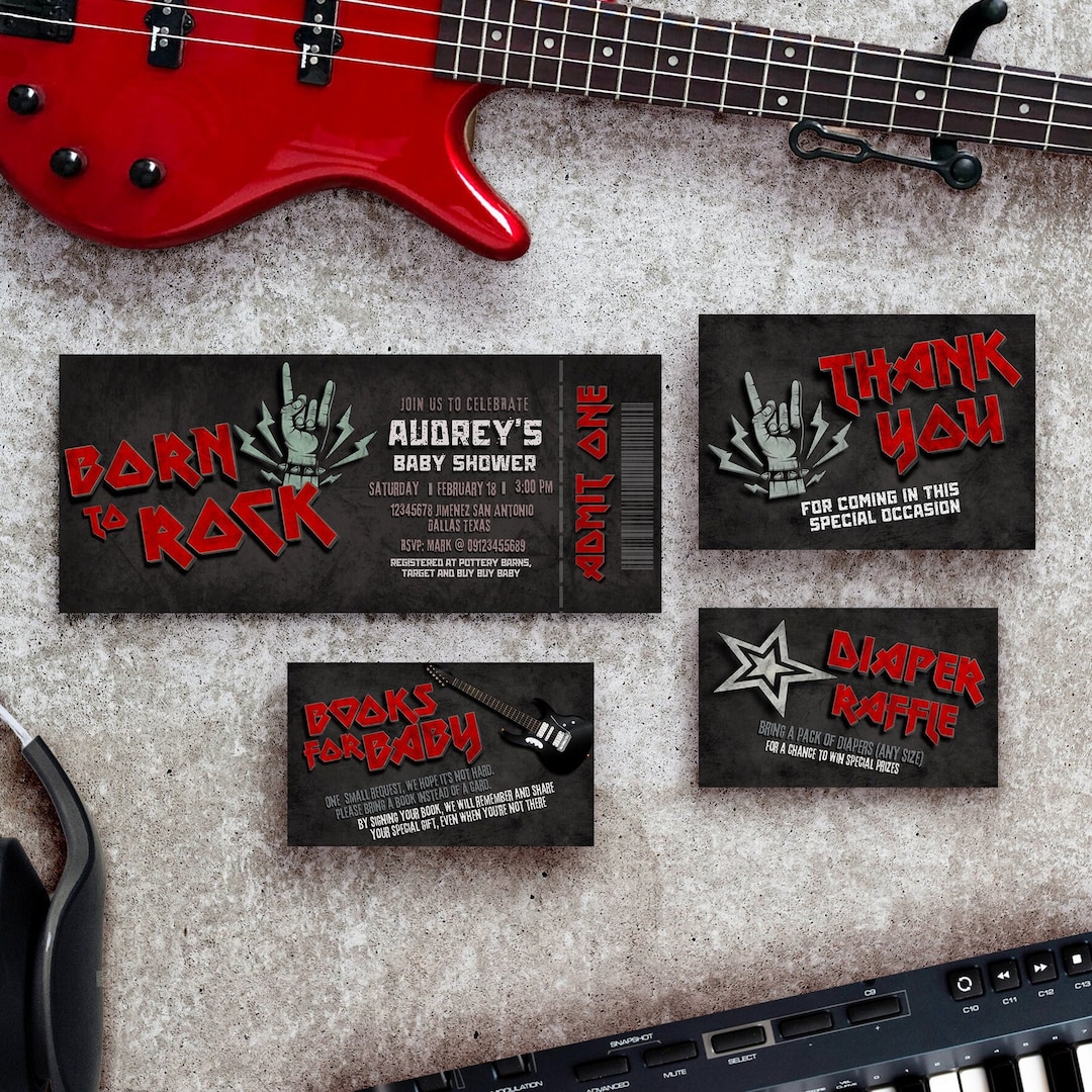 Born to Rock Baby Shower - Rockstar Theme - Digital Editable Ticket ...