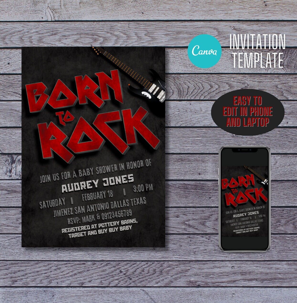 Born to Rock Baby Shower Rockstar Theme Rocker Theme Digital Editable ...