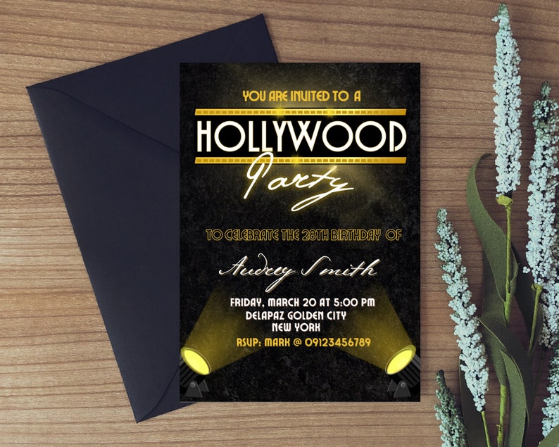 Hollywood Party Invitation Canva Template - Etsy