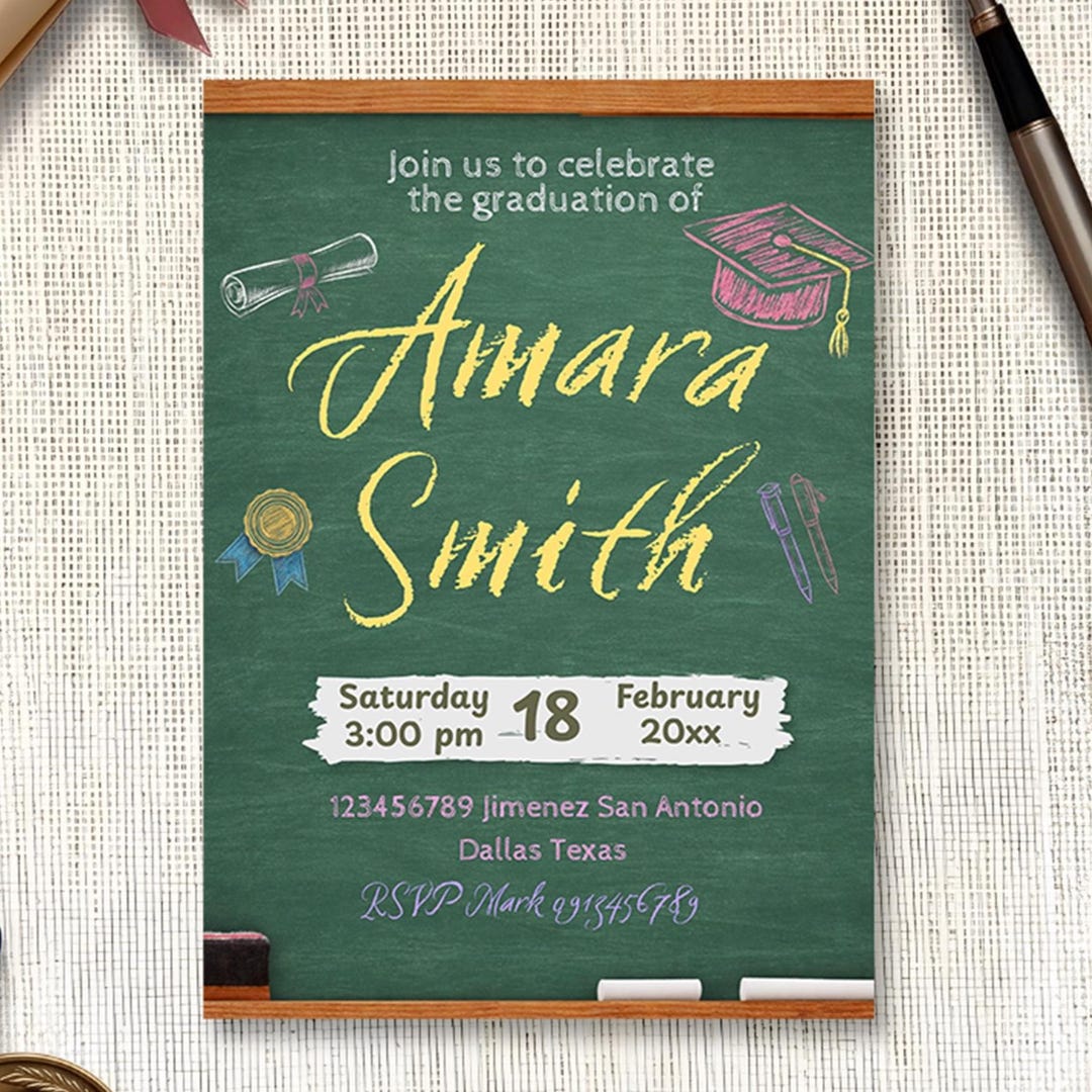 Teacher Graduation Party Digital Editable Invitation Canva Template ...