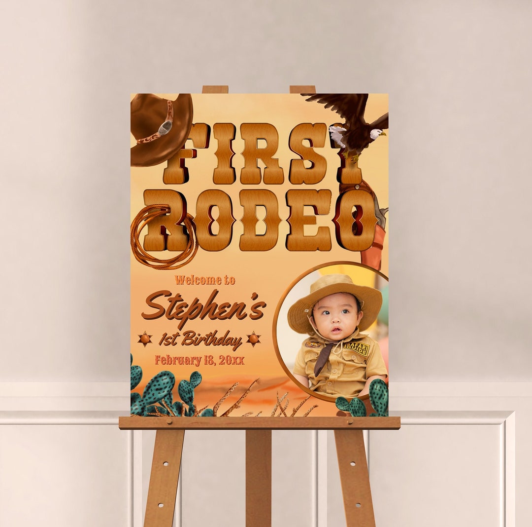First Rodeo Cowboy Birthday Digital Editable Welcome Sign With Photo ...