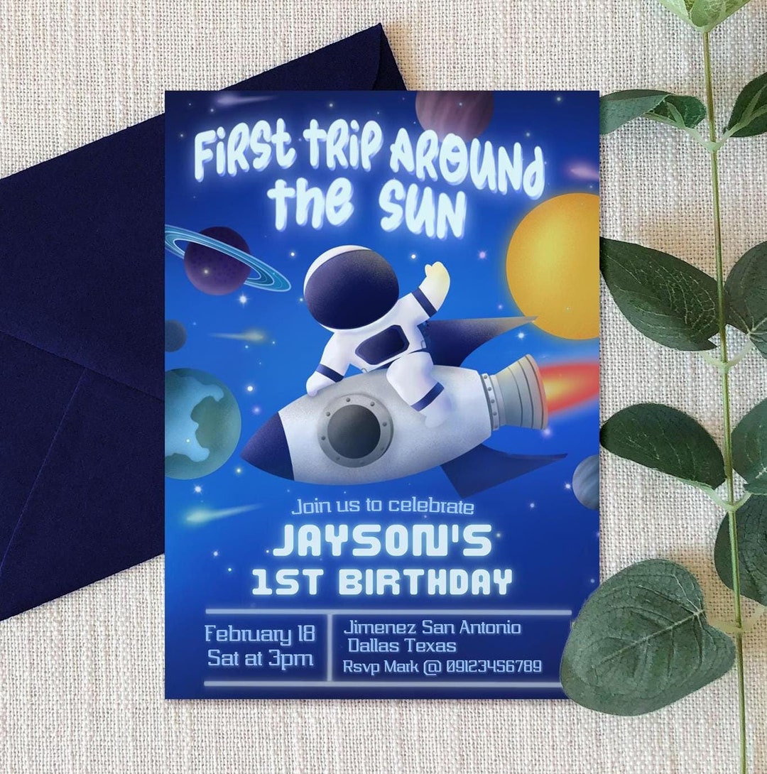 First Trip Around the Sun Outer Space Blast off 1st Birthday Editable ...
