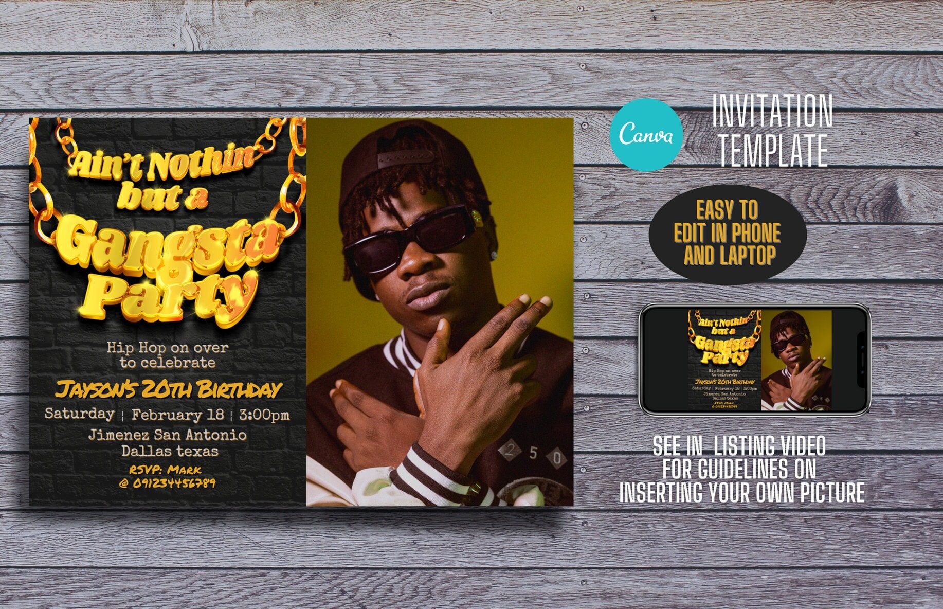 Gangsta Party Hiphop Theme With Picture Invitation Landscape Canva ...