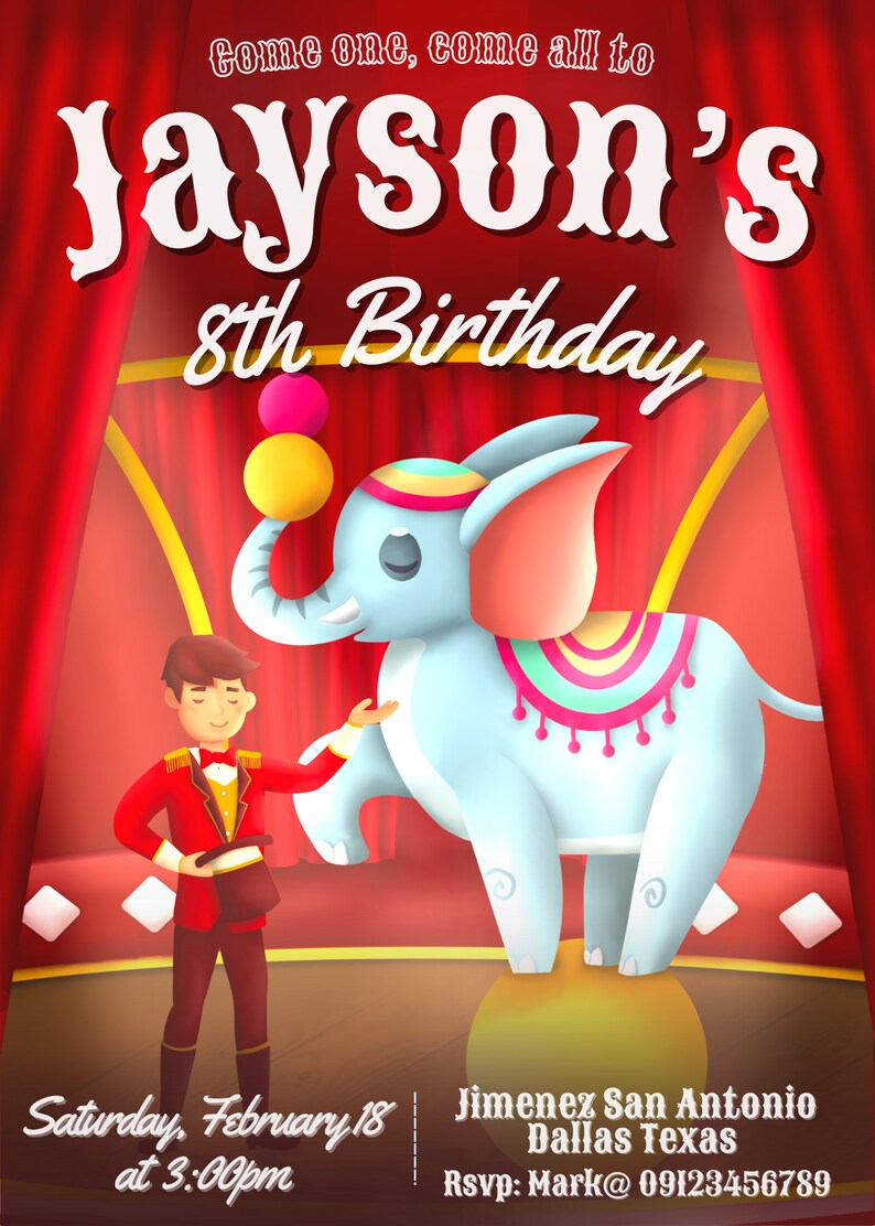 Circus Editable Digital Invitation Canva Template - Greeting Card ...