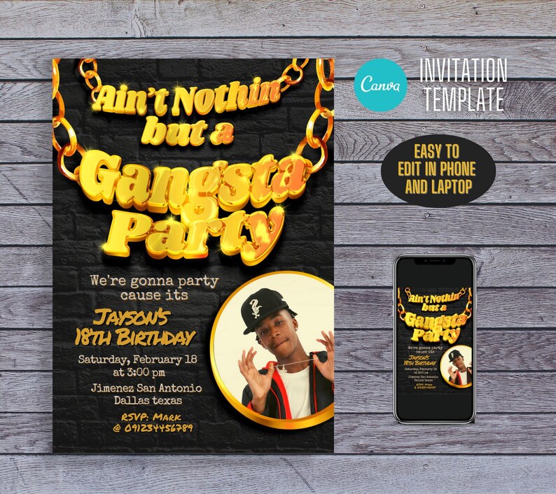 Gangsta Party Hiphop Theme With Picture Invitation Portrait - Etsy