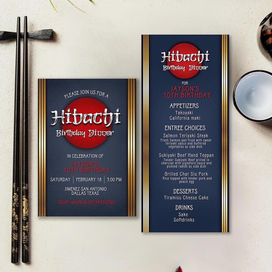 Hibachi Birthday Dinner With Menu Invitation Canva Template - Etsy