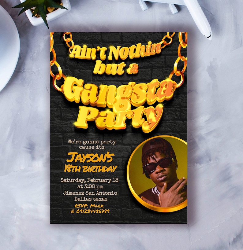 Gangsta Party - Hiphop Theme With Picture Invitation Portrait Canva ...