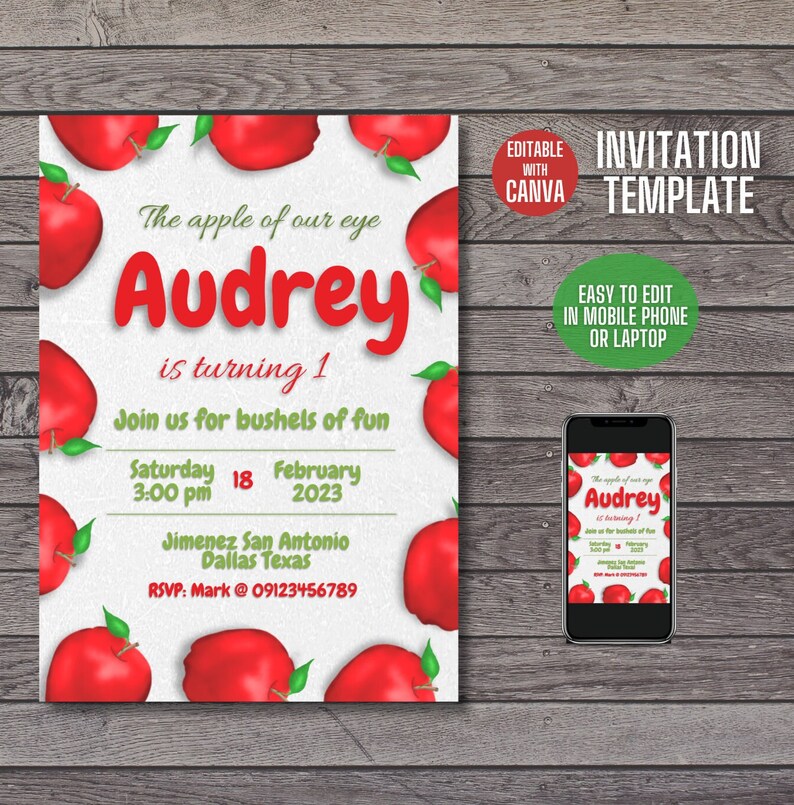 Apple Orchard Party Invitation Canva Template - Etsy