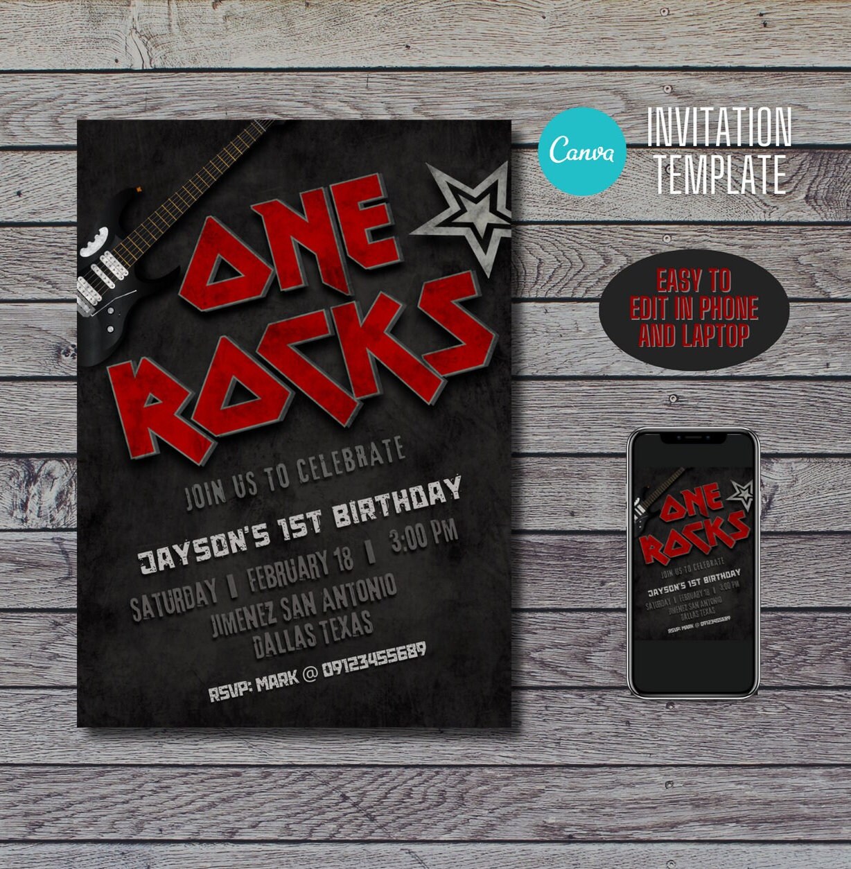 One Rocks Rocked One Year Rock and Roll Boy First Birthday Digital ...