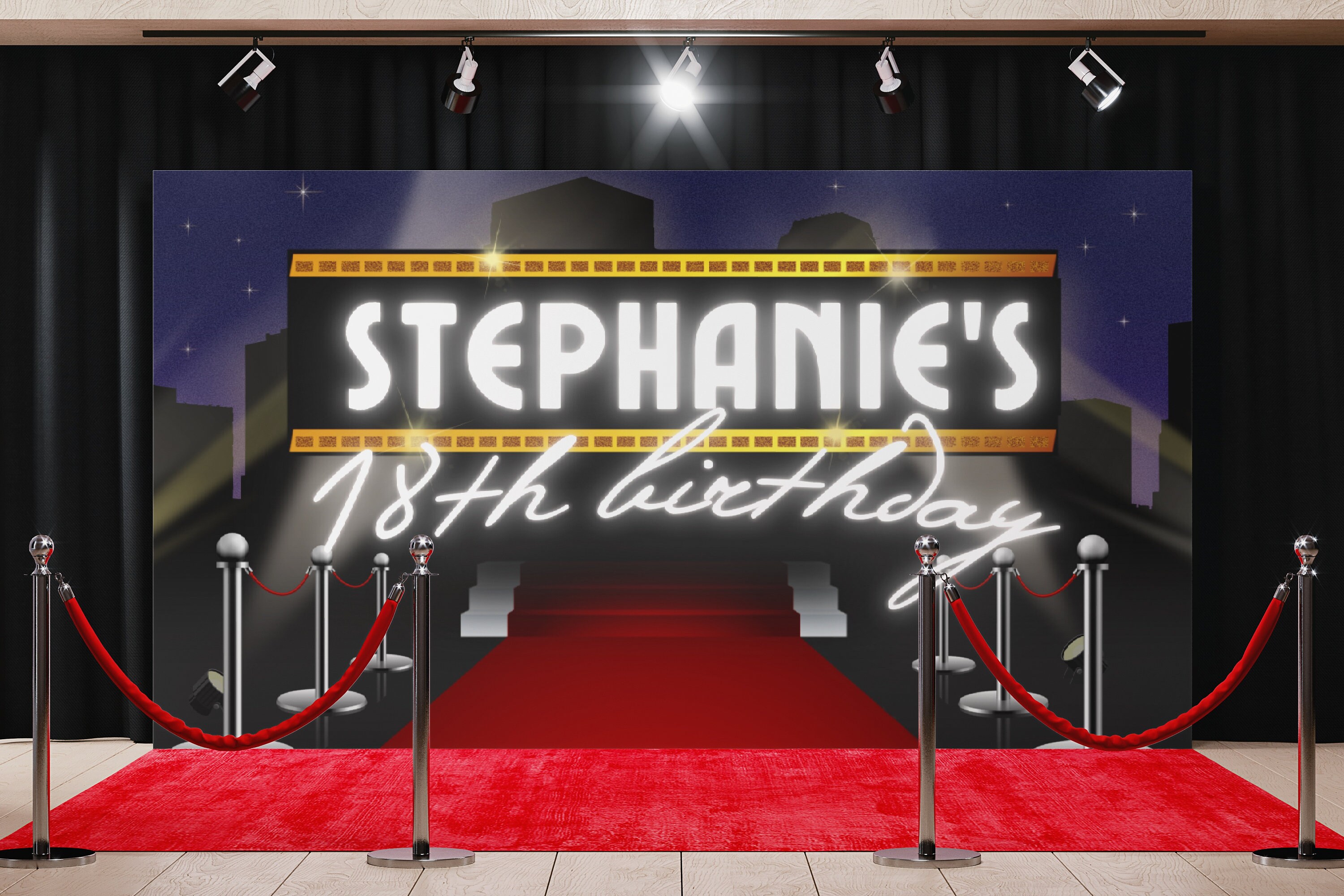 Hollywood Backdrop Red Carpet Walk of Fame Photo Backdrop Digital Canva ...